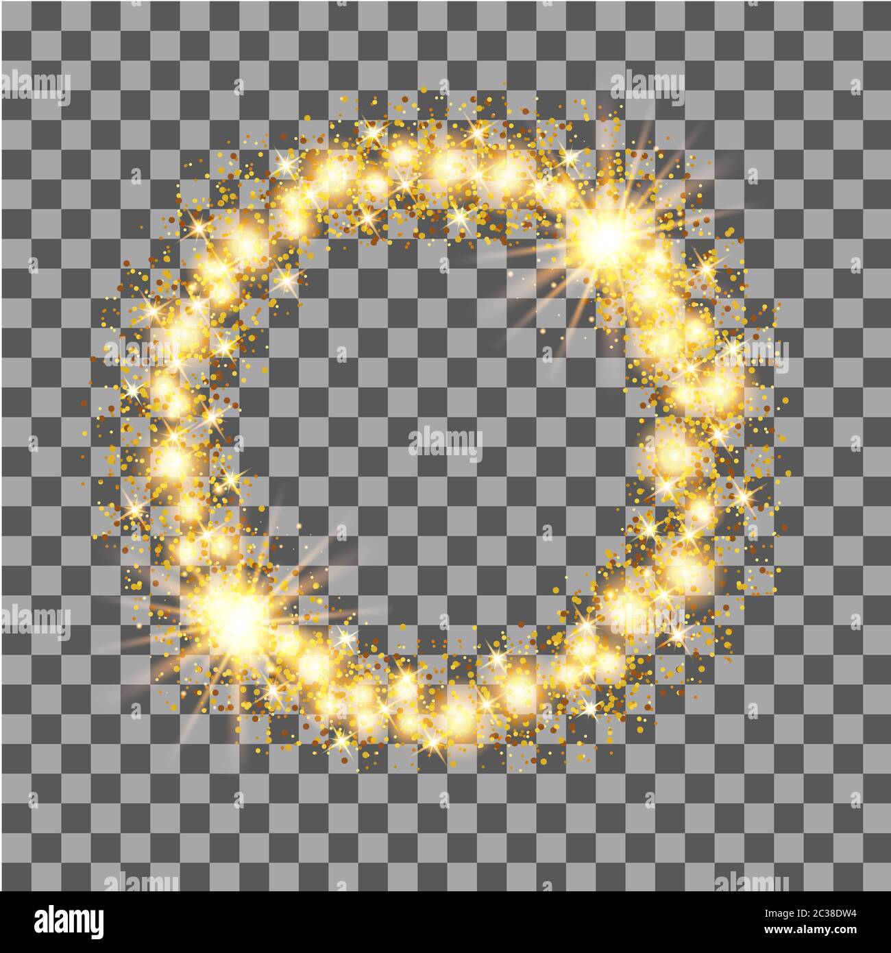 Gold glow glitter circle frame with stars on transparent background. Vector illustration Stock ...