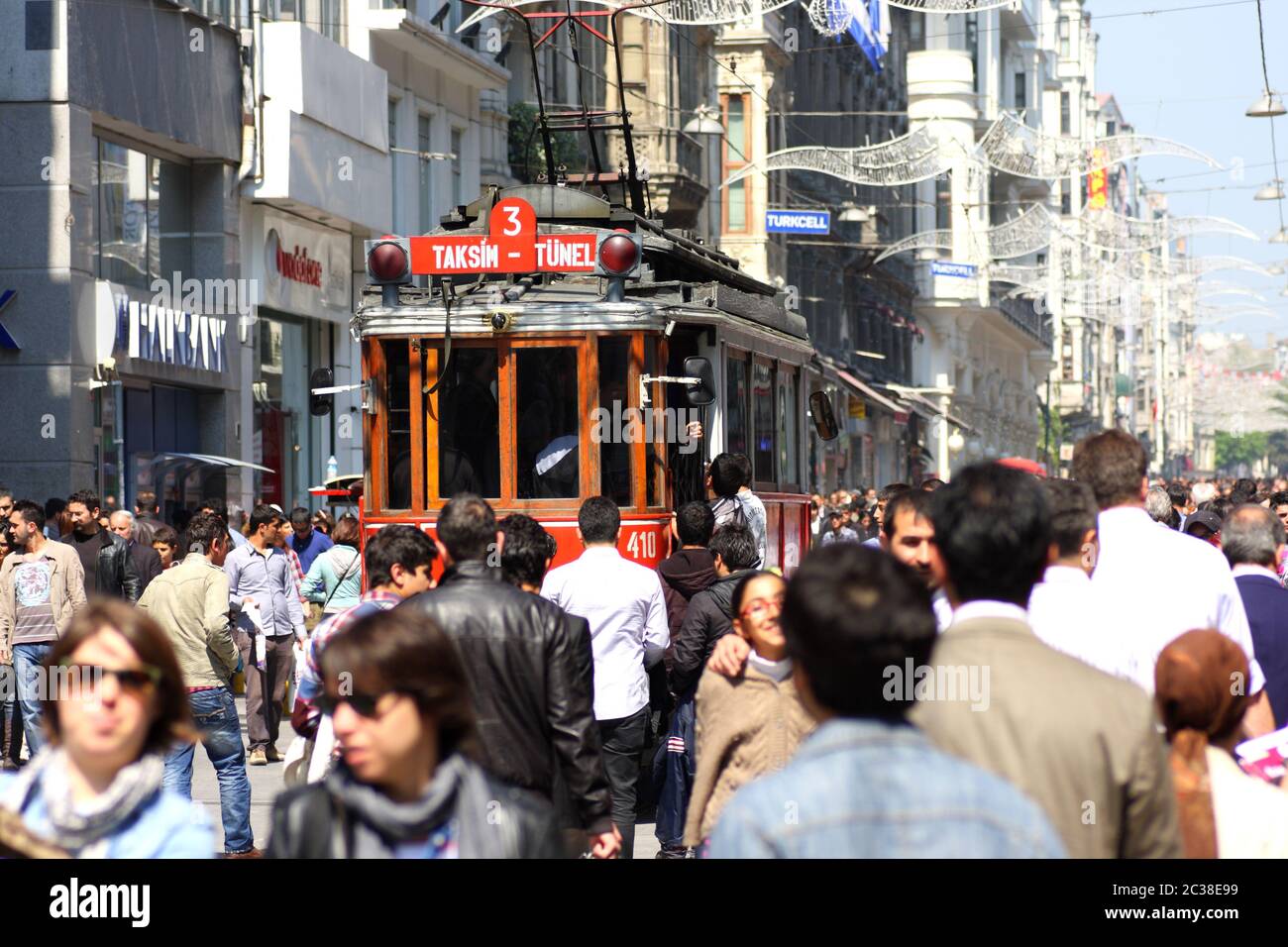 Tram on a crowded Istiklal Caddesi, Istanbul, Republic of Turkey Stock ...