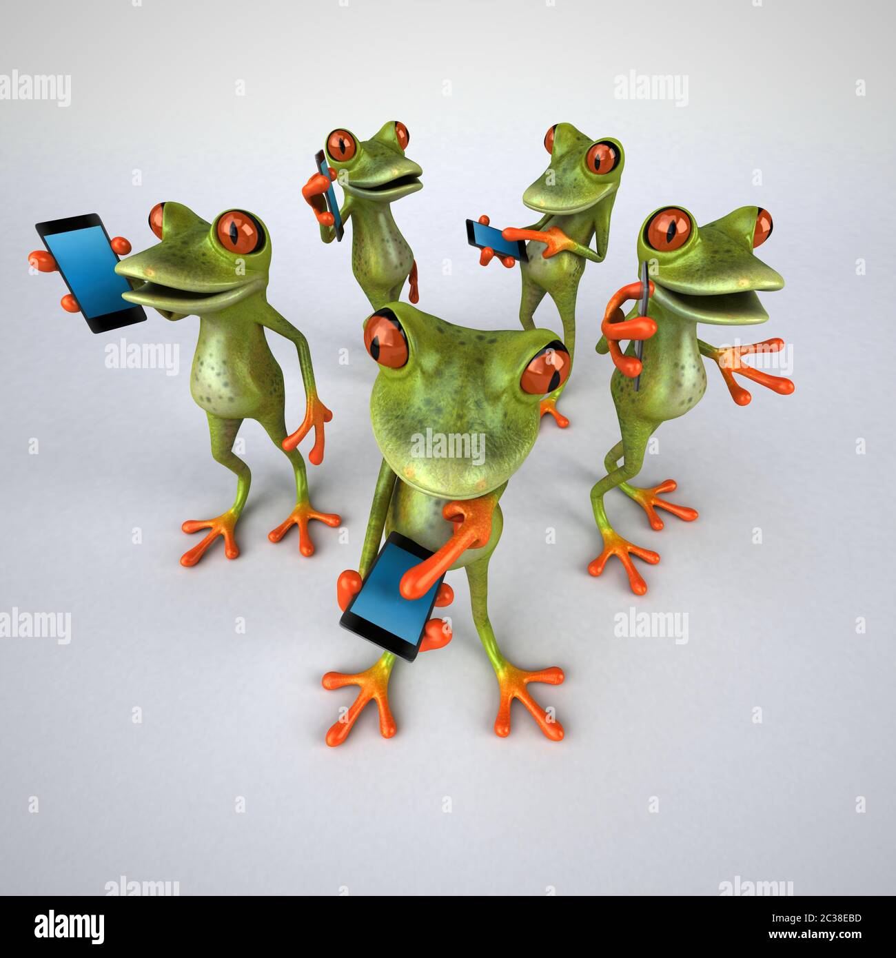 3D Illustration of cartoon Frogs phoning Stock Photo - Alamy