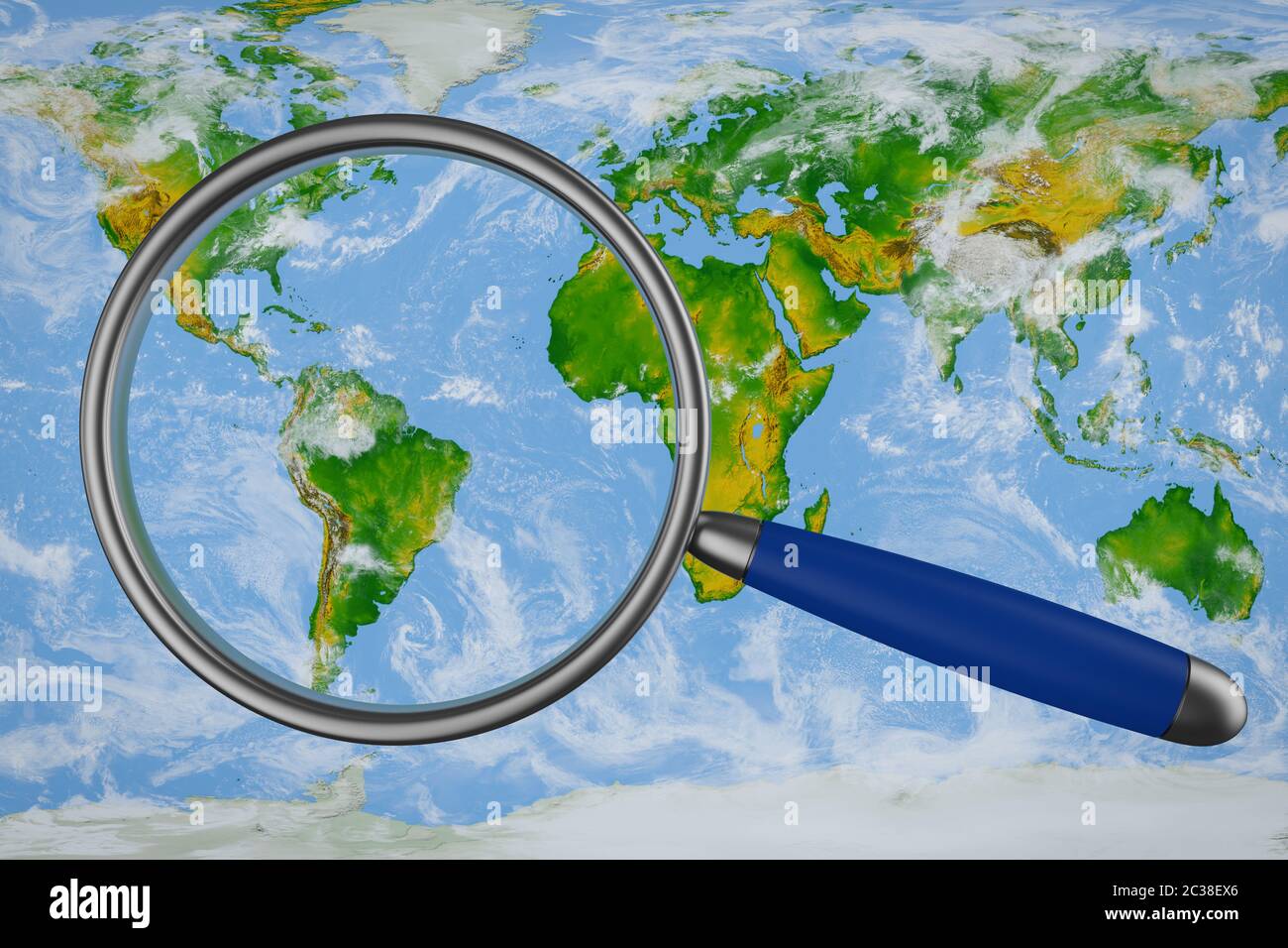 color world map and magnifier. 3d render. Elements of this image ...