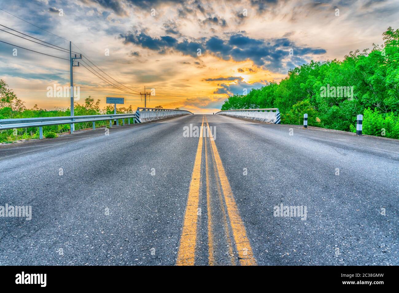 Road with tree and color of sky sunset in twilight, Way in nature Stock ...