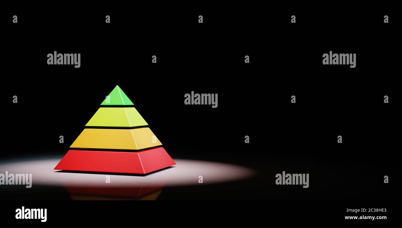 Four Levels Pyramid Structure Red to Green Color Spotlighted on Black ...