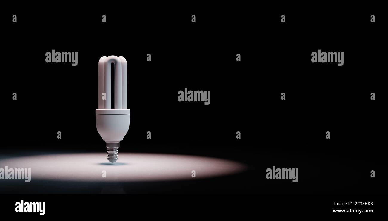 Single Fluorescent Lamp Spotlighted on Black Background with Copy Space ...
