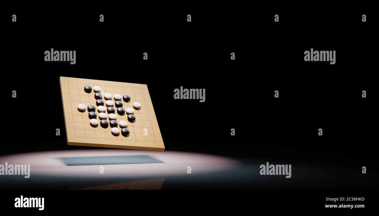 Go Board Game Spotlighted on Black Background with Copy Space 3D ...