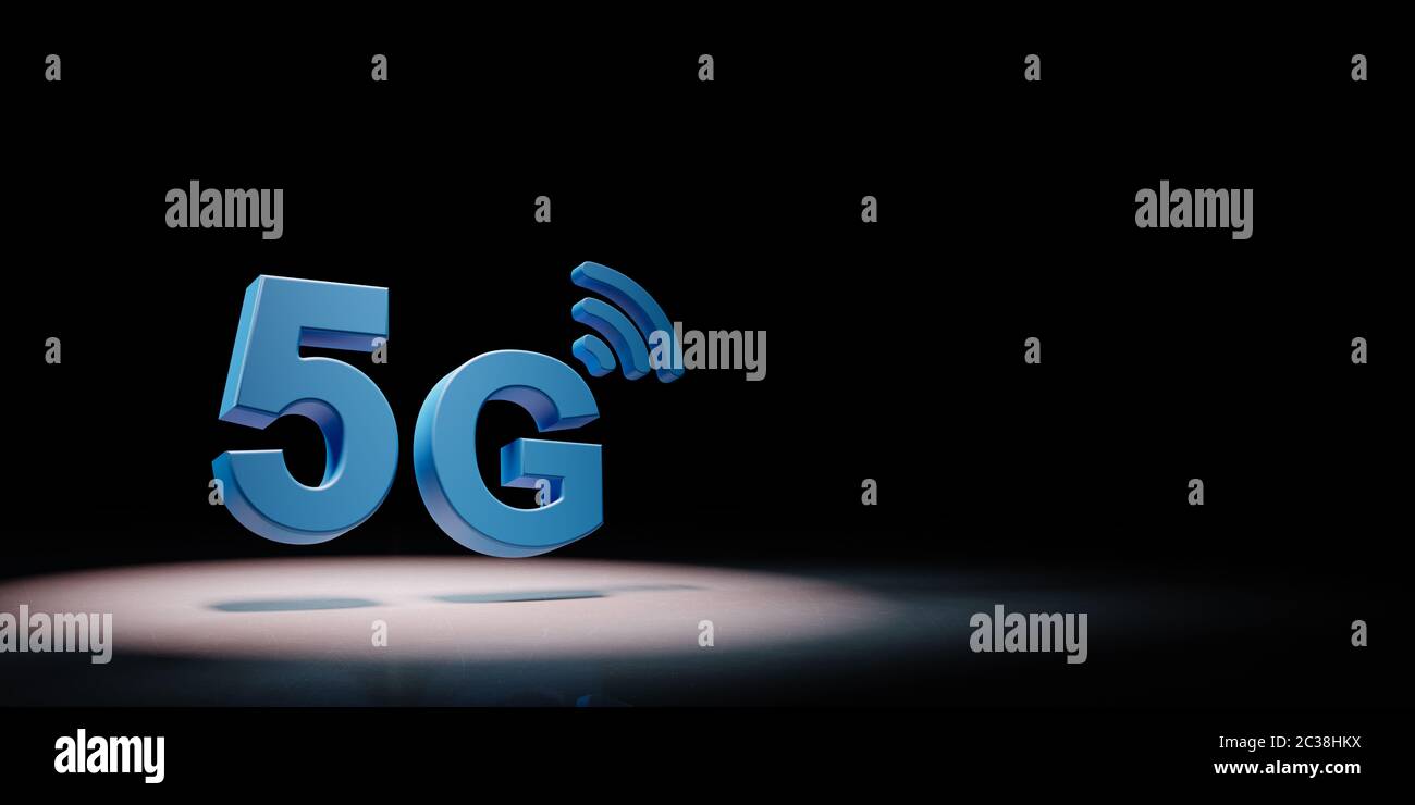 Blue 5G 3D Text Symbol Shape Spotlighted on Black Background with Copy ...