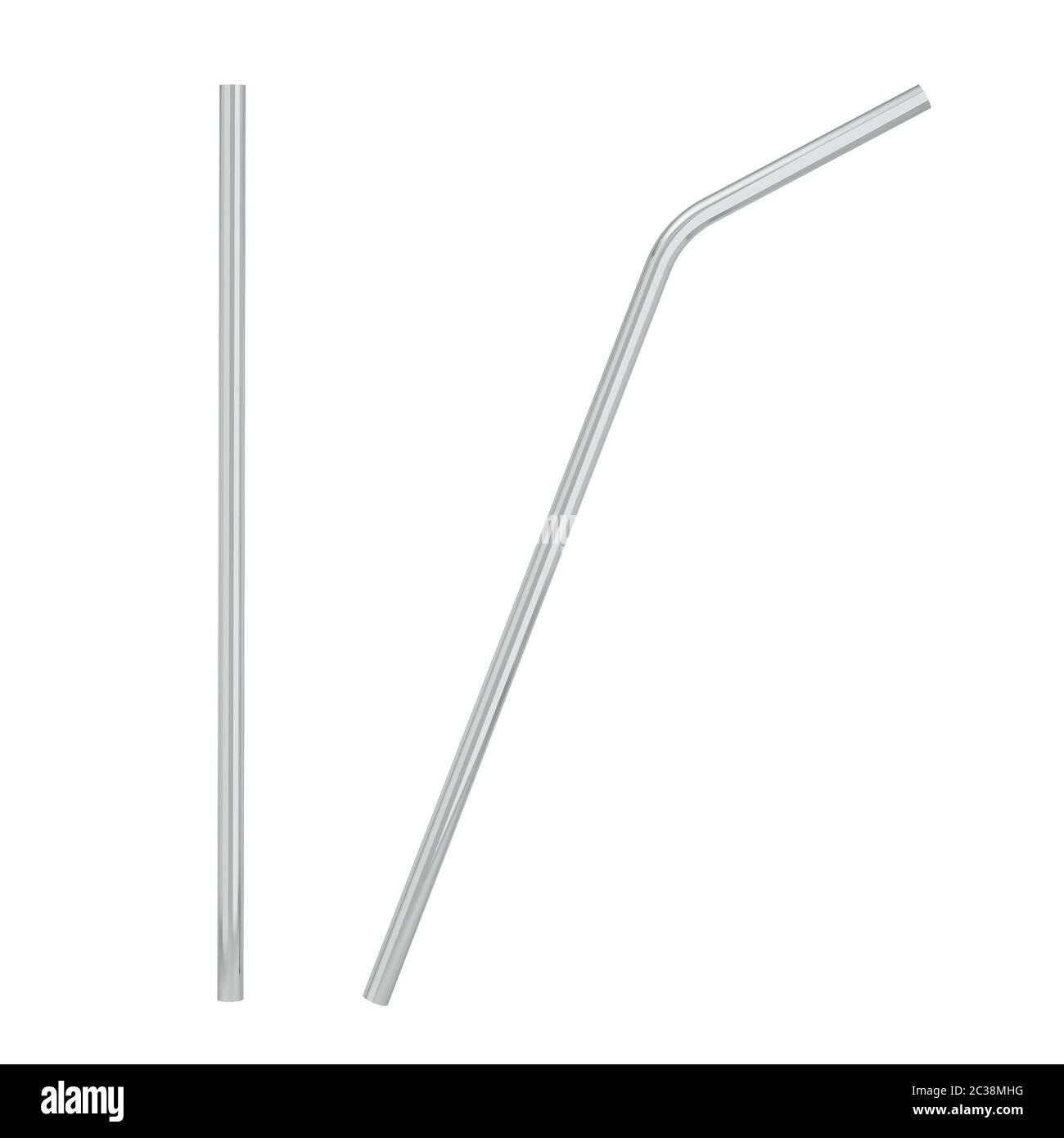 Metal straw to use instead of plastic one. 3d illustration isolated on ...