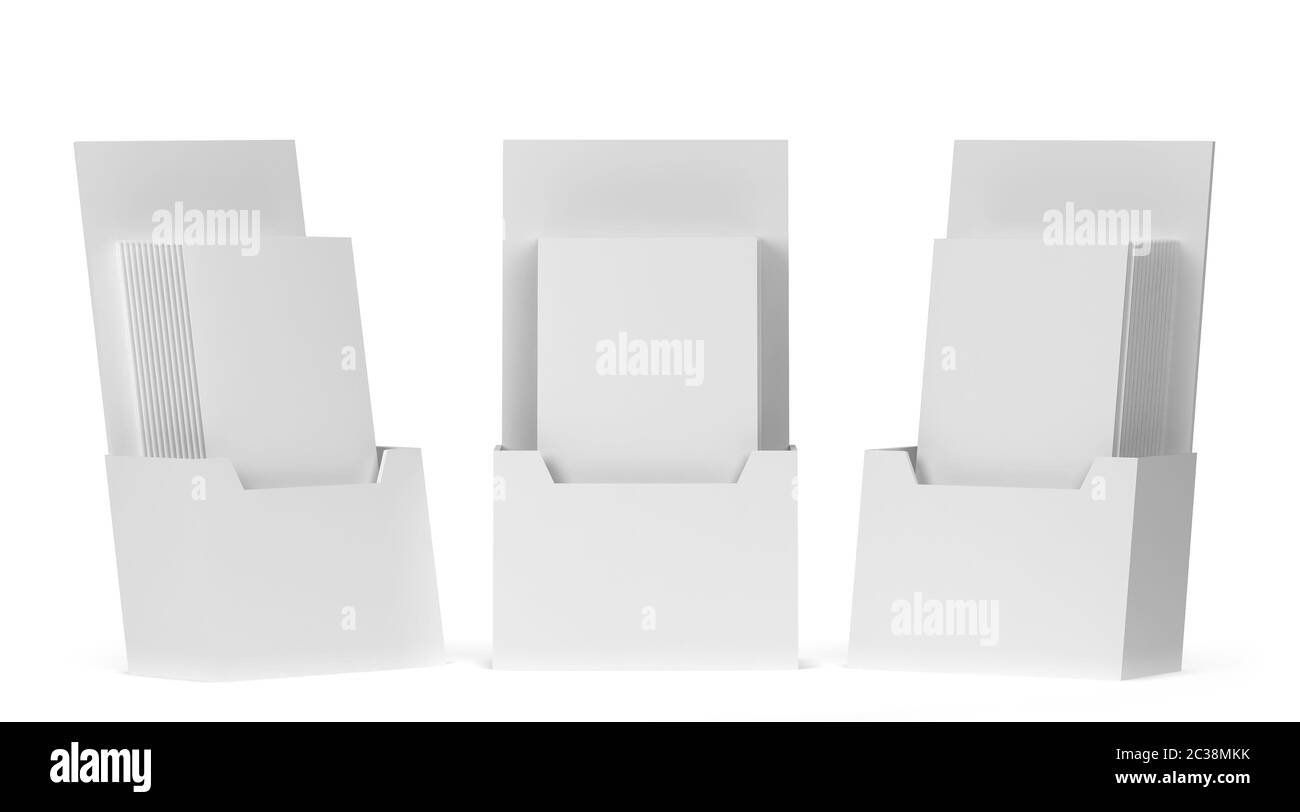 Blank brochure holder mockup. 3d illustration isolated on white ...