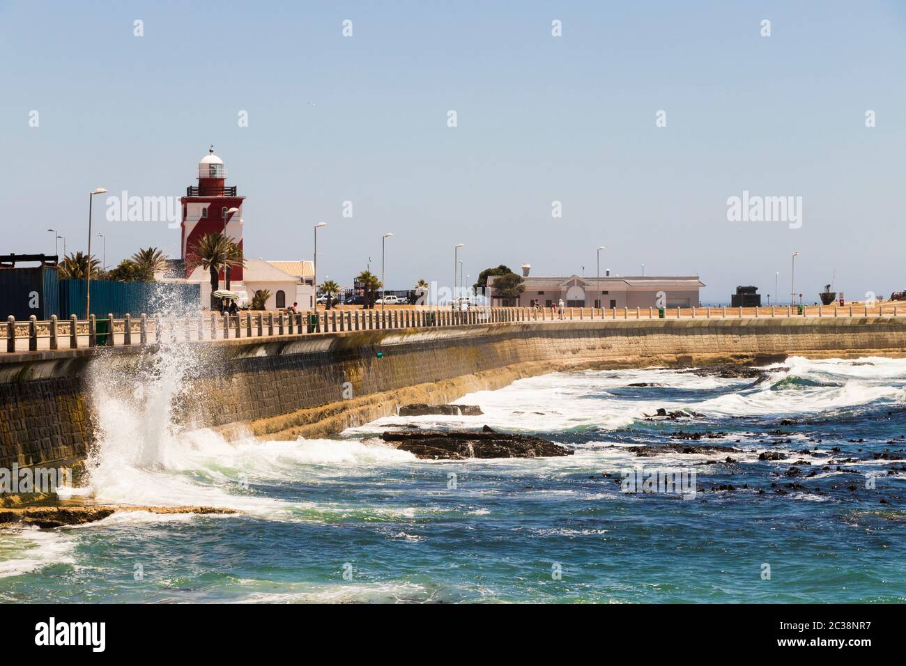 Strong waves bounce against wave protection, breakwater, Sea Point ...