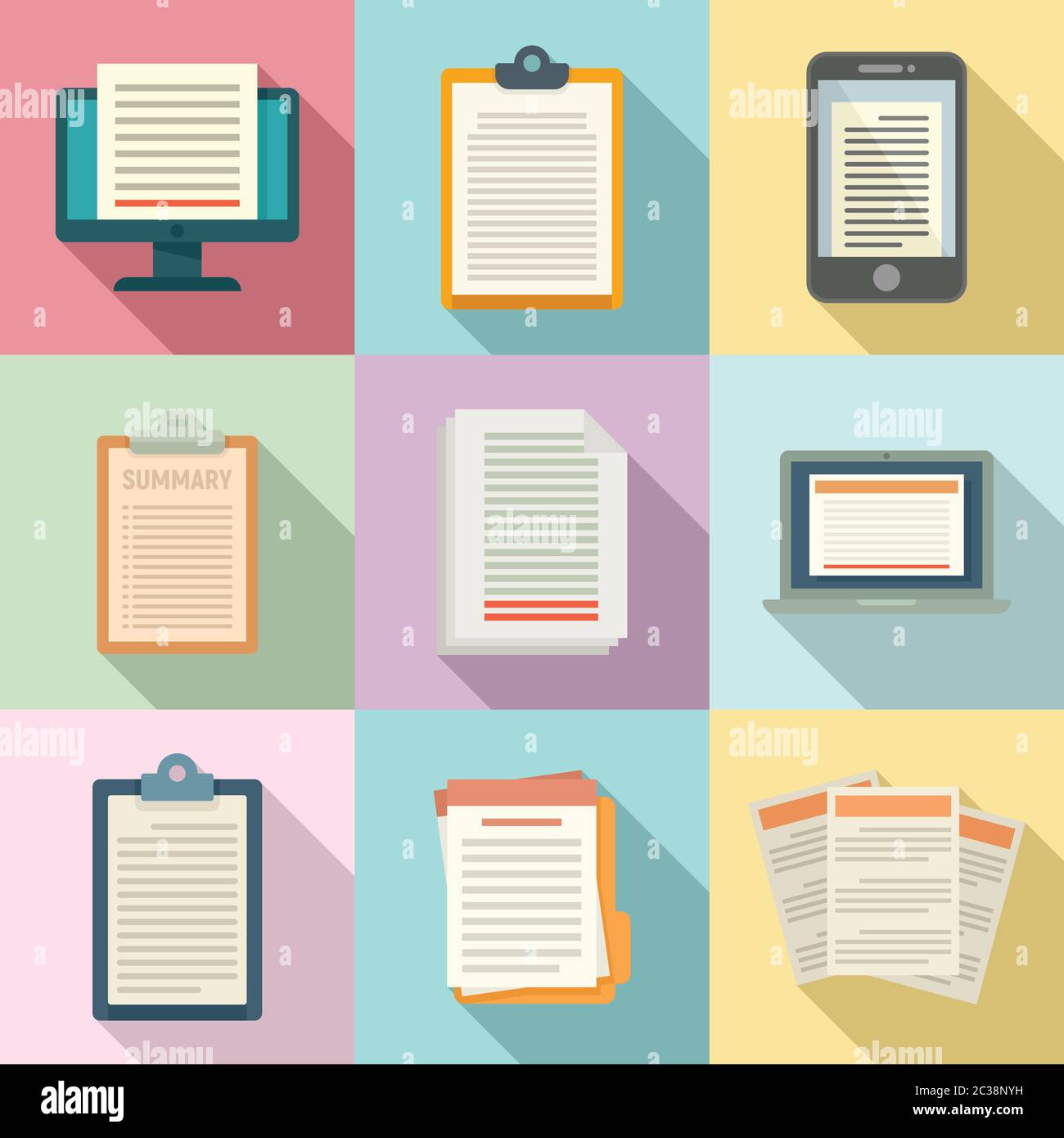 Summary icons set. Flat set of summary vector icons for web design ...