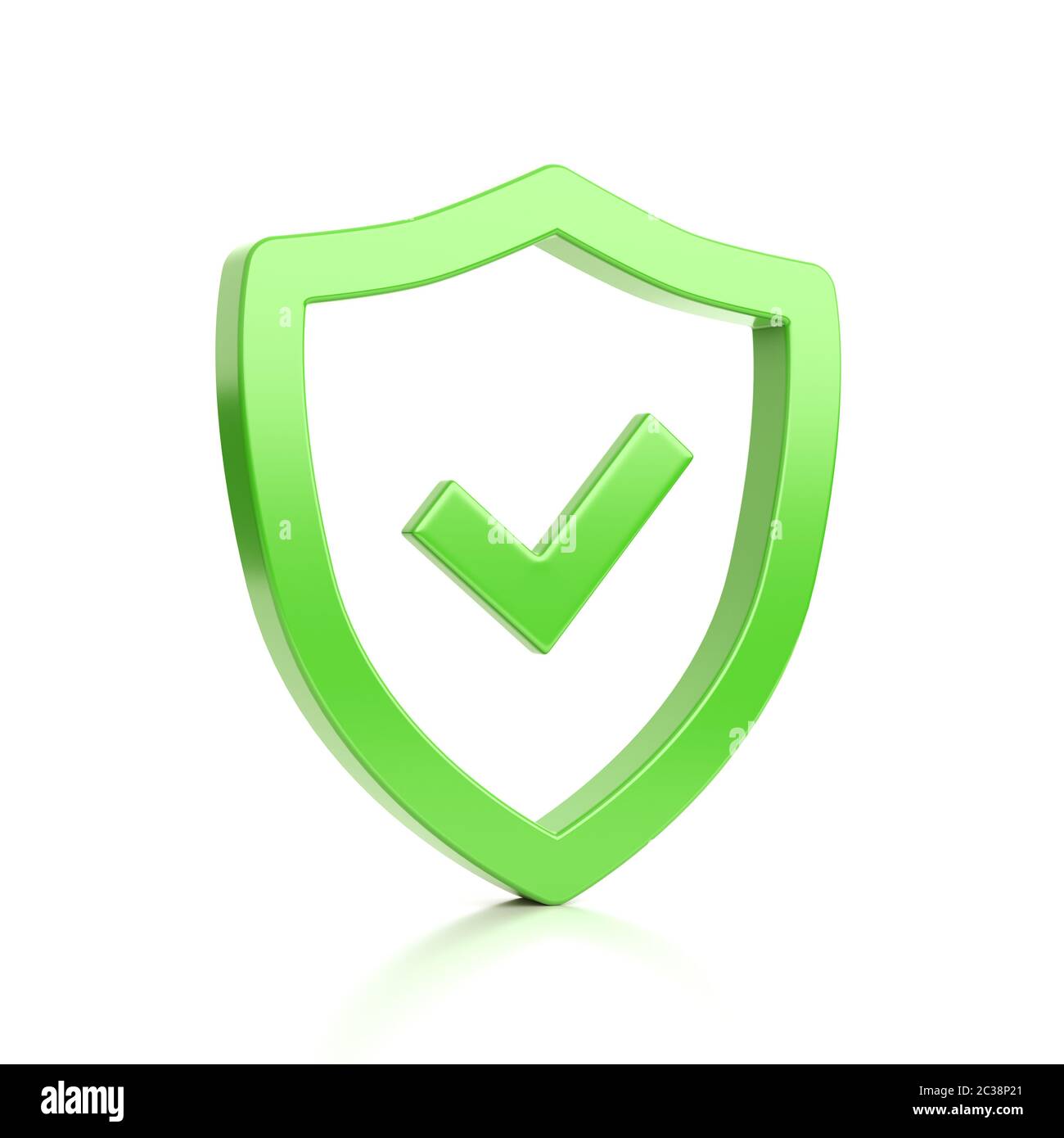 Green Outline Shield Shape with Tick Symbol on White Background 3D ...