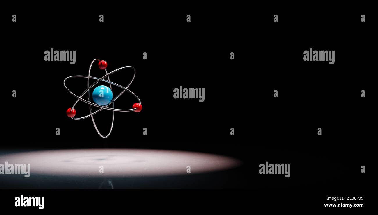 Red and Blue Atom Structure Spotlighted on Black Background with Copy ...