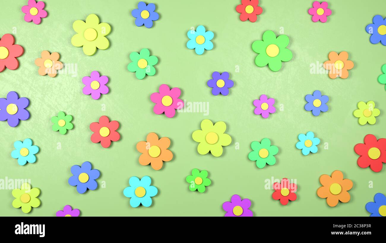 Colorful Flower 3D Shapes on a Green Background 3D Illustration Stock ...