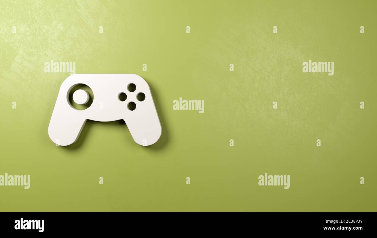 White Gamepad Controller 3D Symbol Shape on a Green Wall with Copy ...