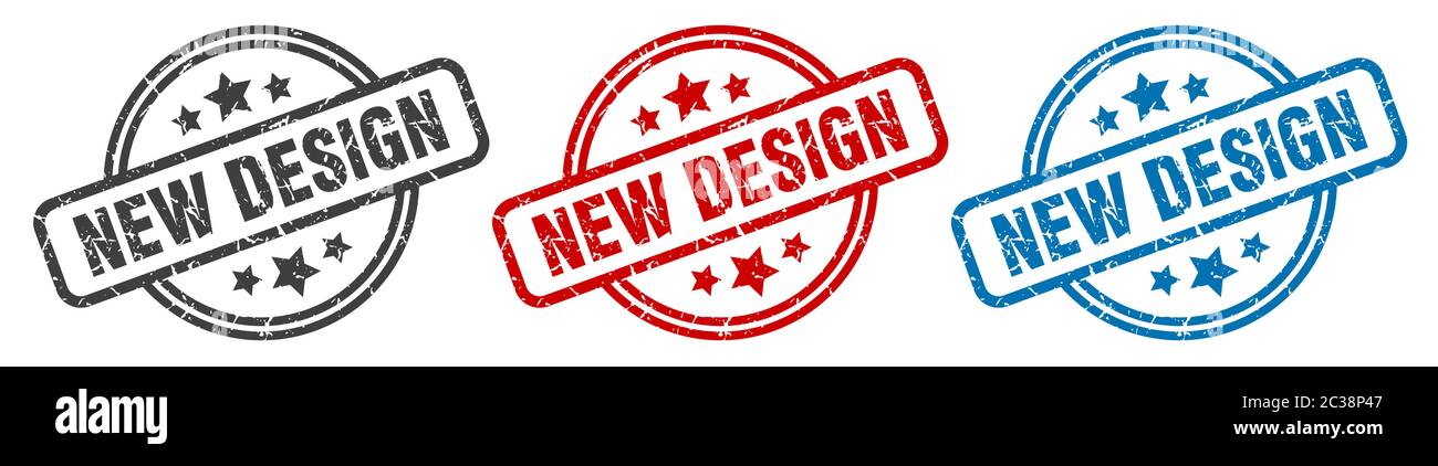 new design stamp. new design round isolated sign. new design label set ...