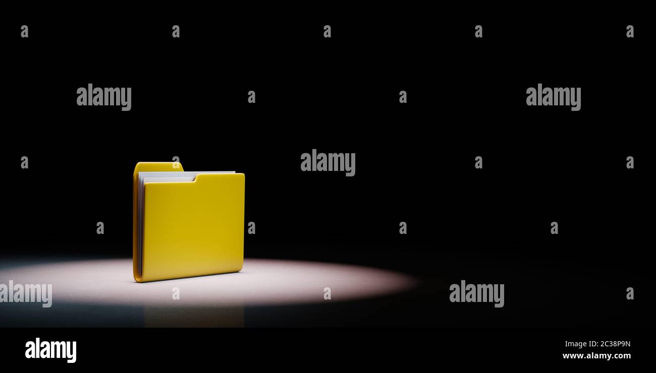 Single Yellow Document Folder Spotlighted on Black Background with Copy ...