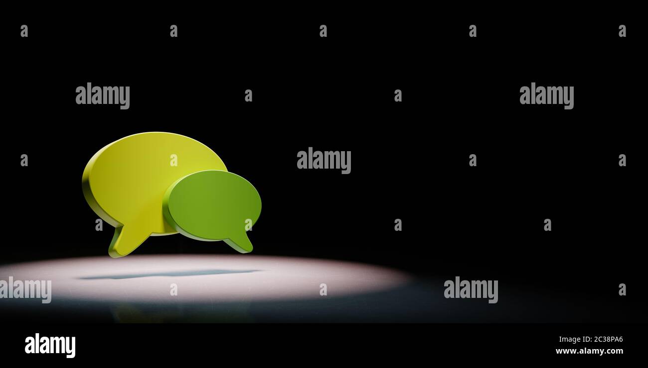 Two Green Speech Bubble Shapes Spotlighted on Black Background with ...