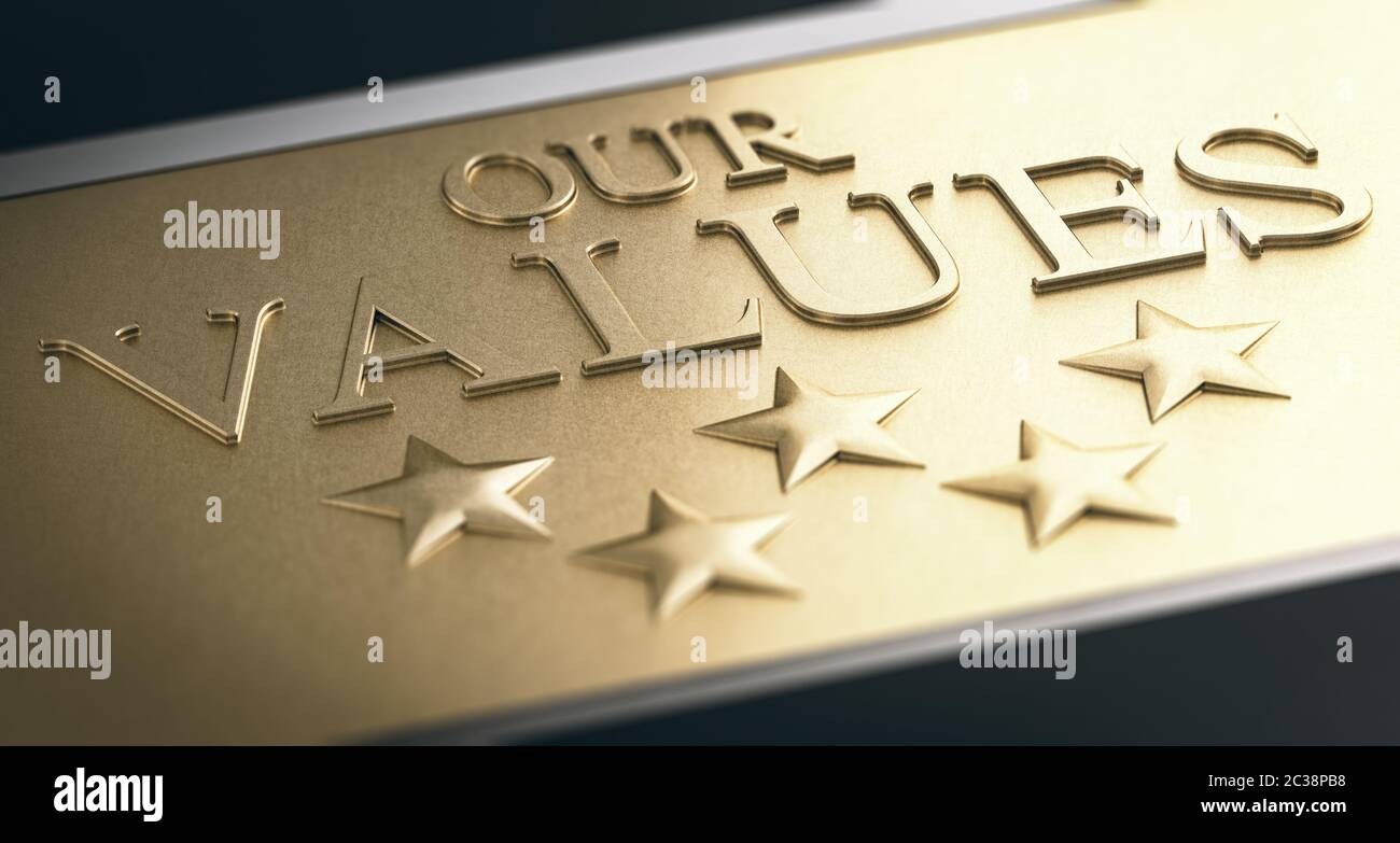3D illustration of a golden sign with five stars and the text our ...