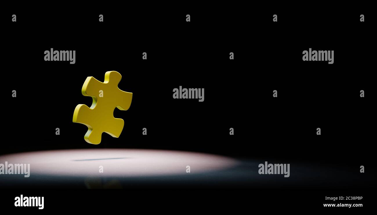 Yellow Puzzle Piece Spotlighted on Black Background with Copy Space 3D ...