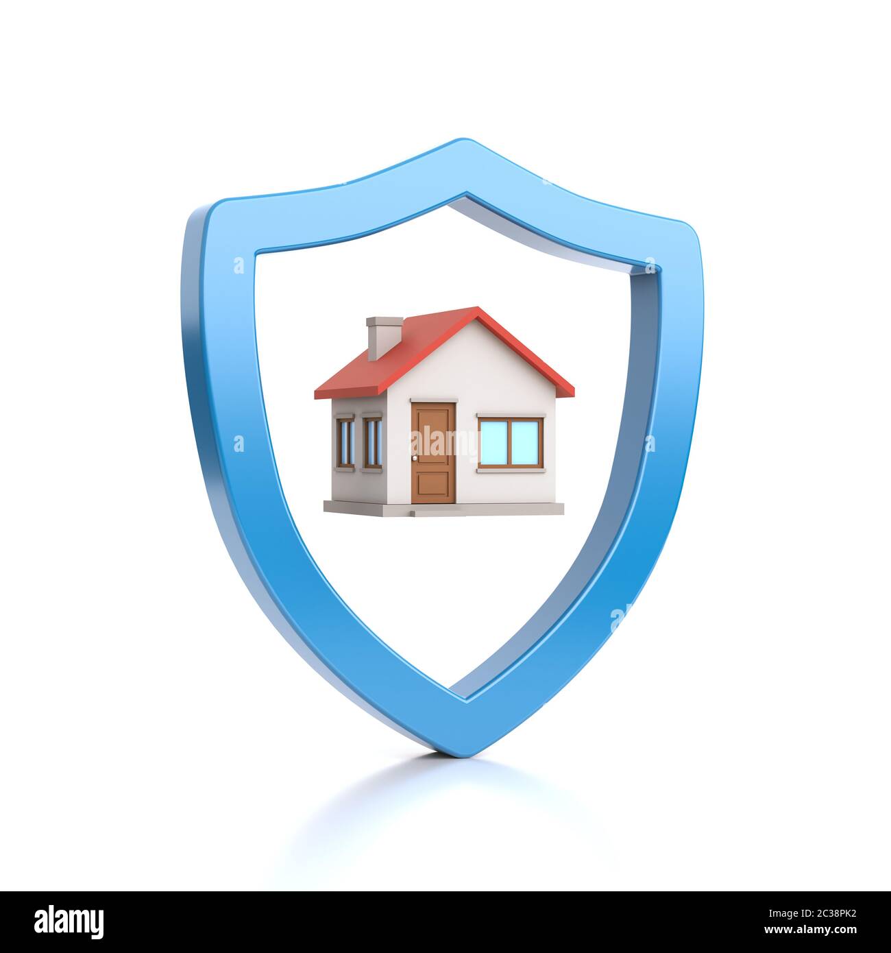 Blue Outline Shield Shape Protecting the House on White Background 3D ...