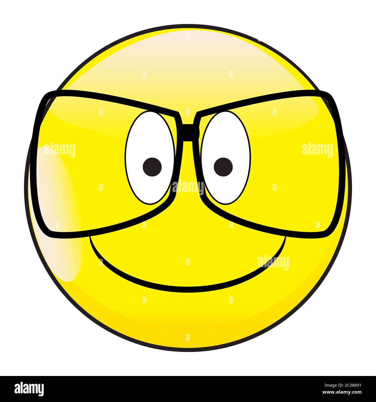 A big eyed happy smiling smile face button wearing glases isolated on a ...