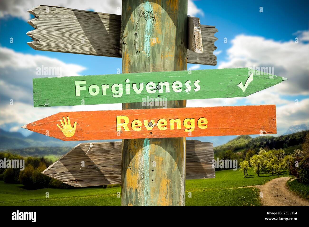 Street Sign to Forgiveness versus Revenge Stock Photo - Alamy