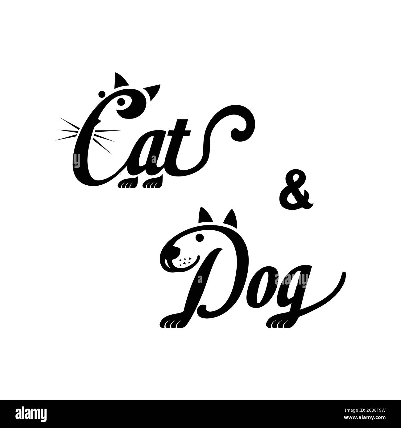 Cat & dog logo. Black and white lettering design. Decorative ...