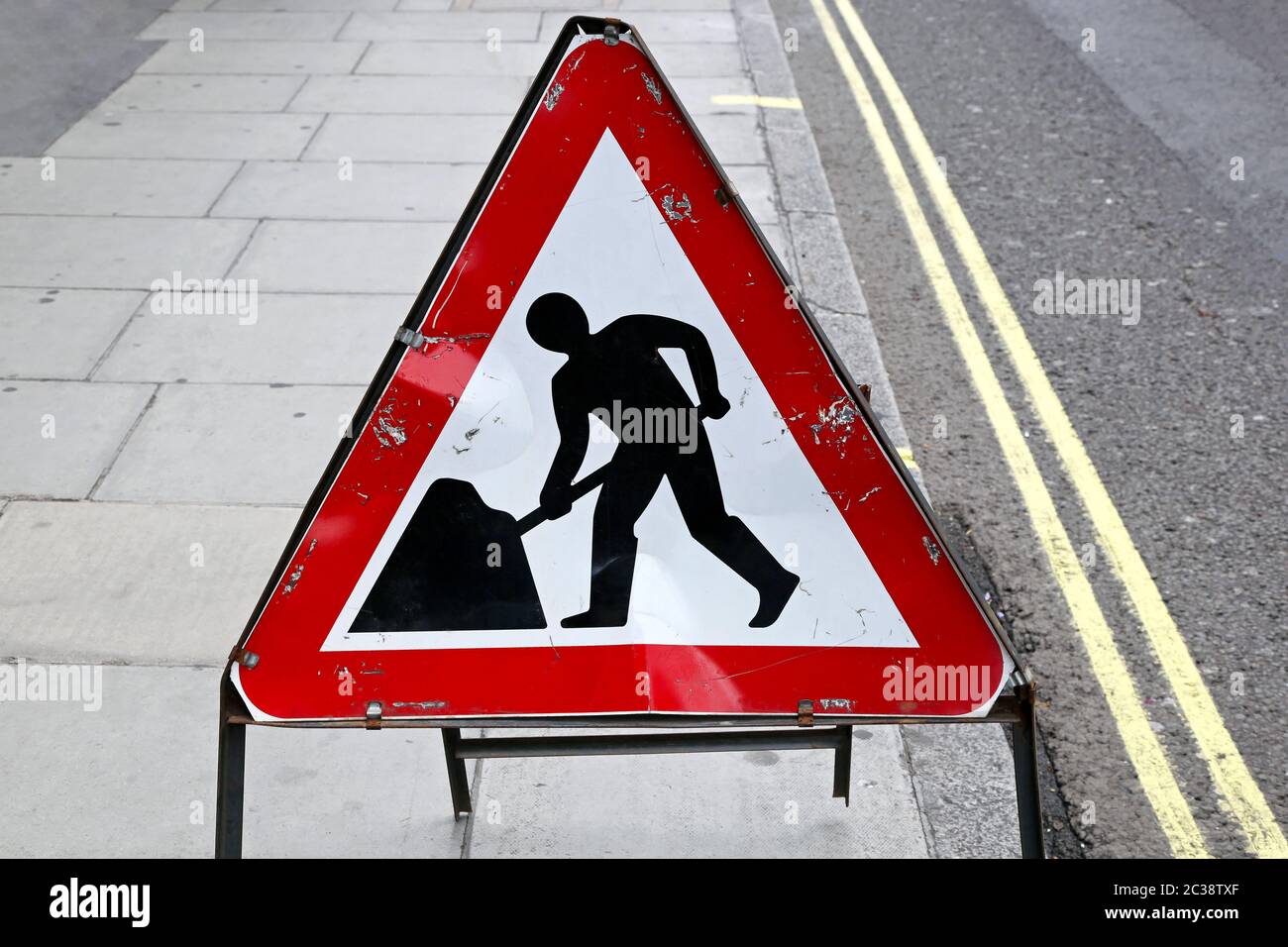 Road works warning traffic sign at street Stock Photo - Alamy