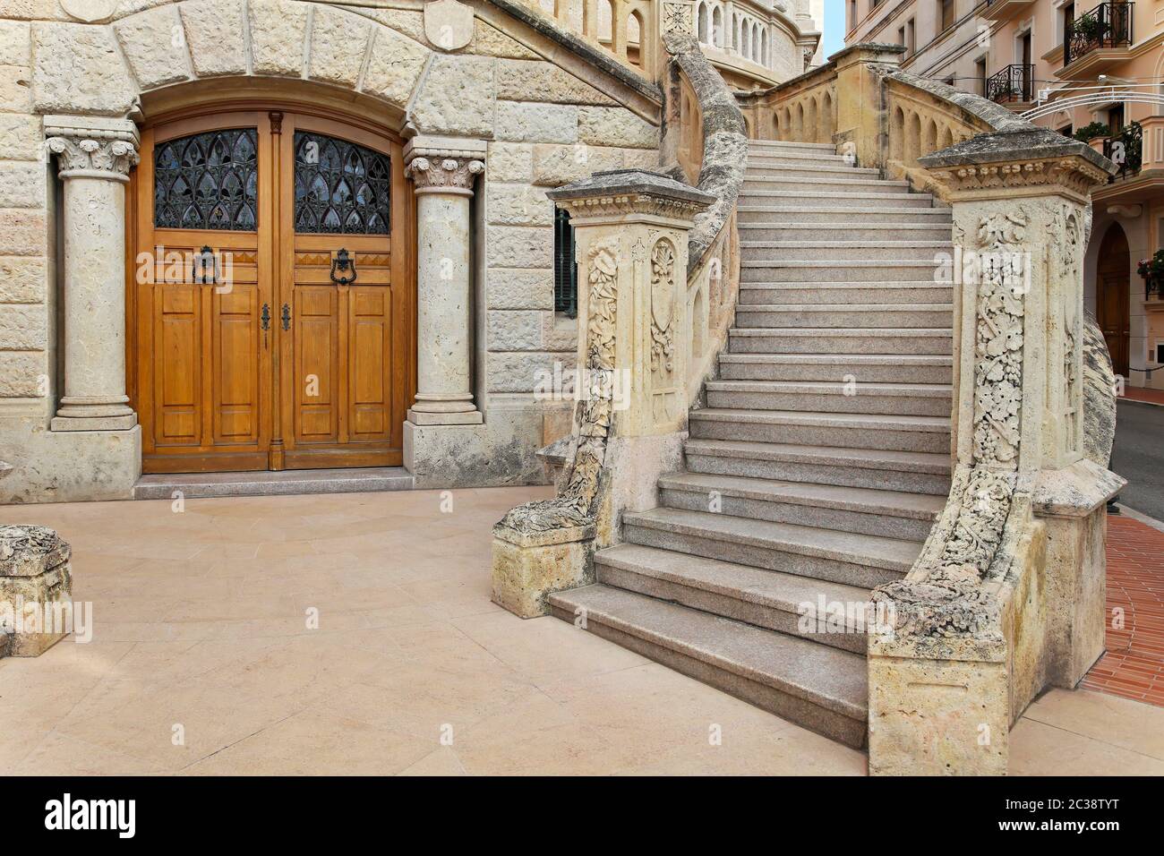 Medieval house entrance with big stone stairs Stock Photo - Alamy