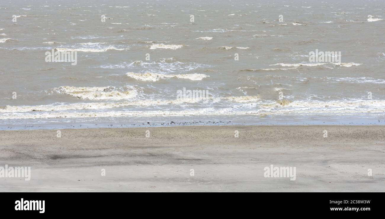 Landscape scenery of empty sand sea beach and bay of wave water ...