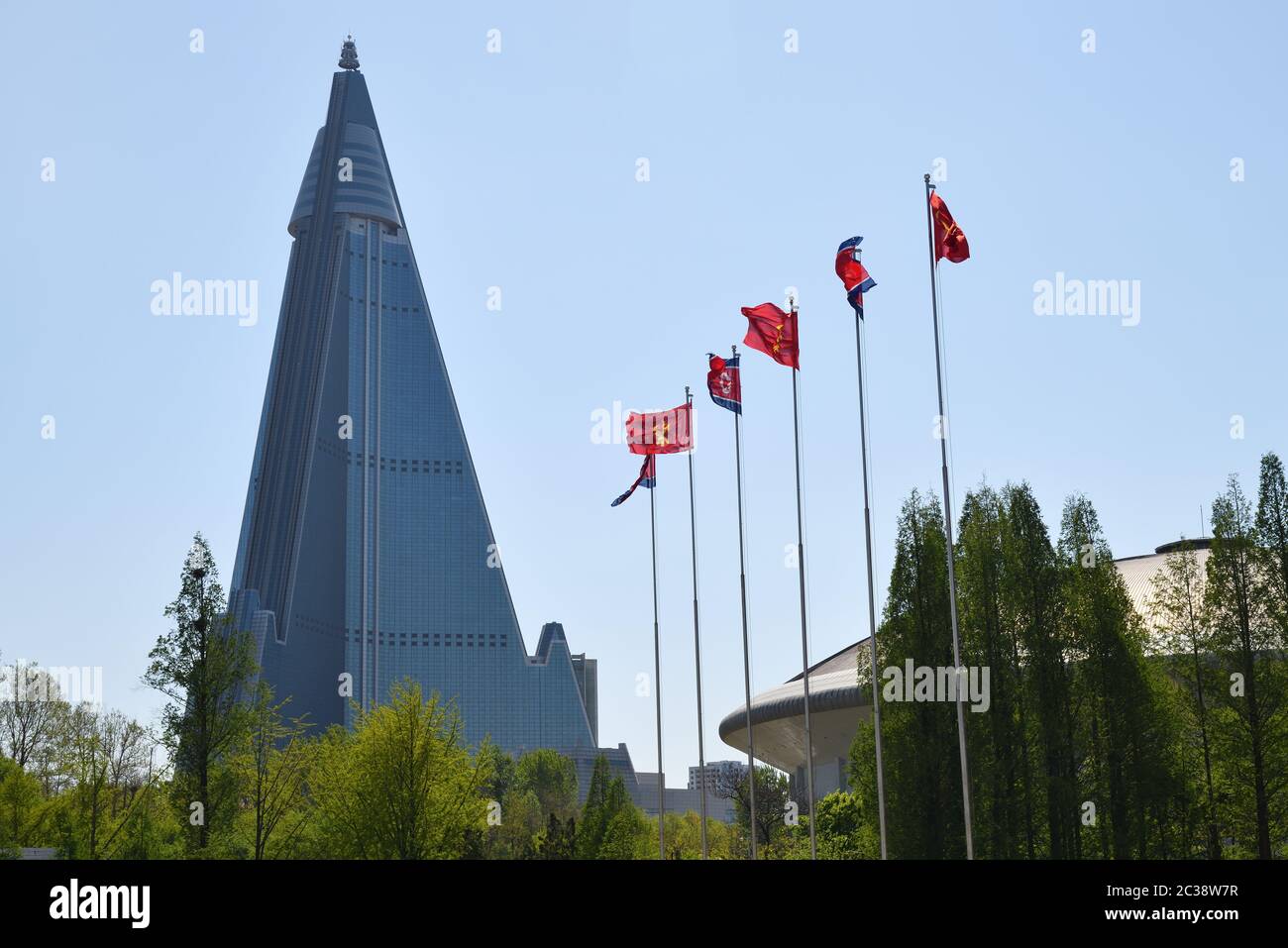 North Korea, Pyongyang - May 2, 2019: View on the Ryugyong Hotel, an ...