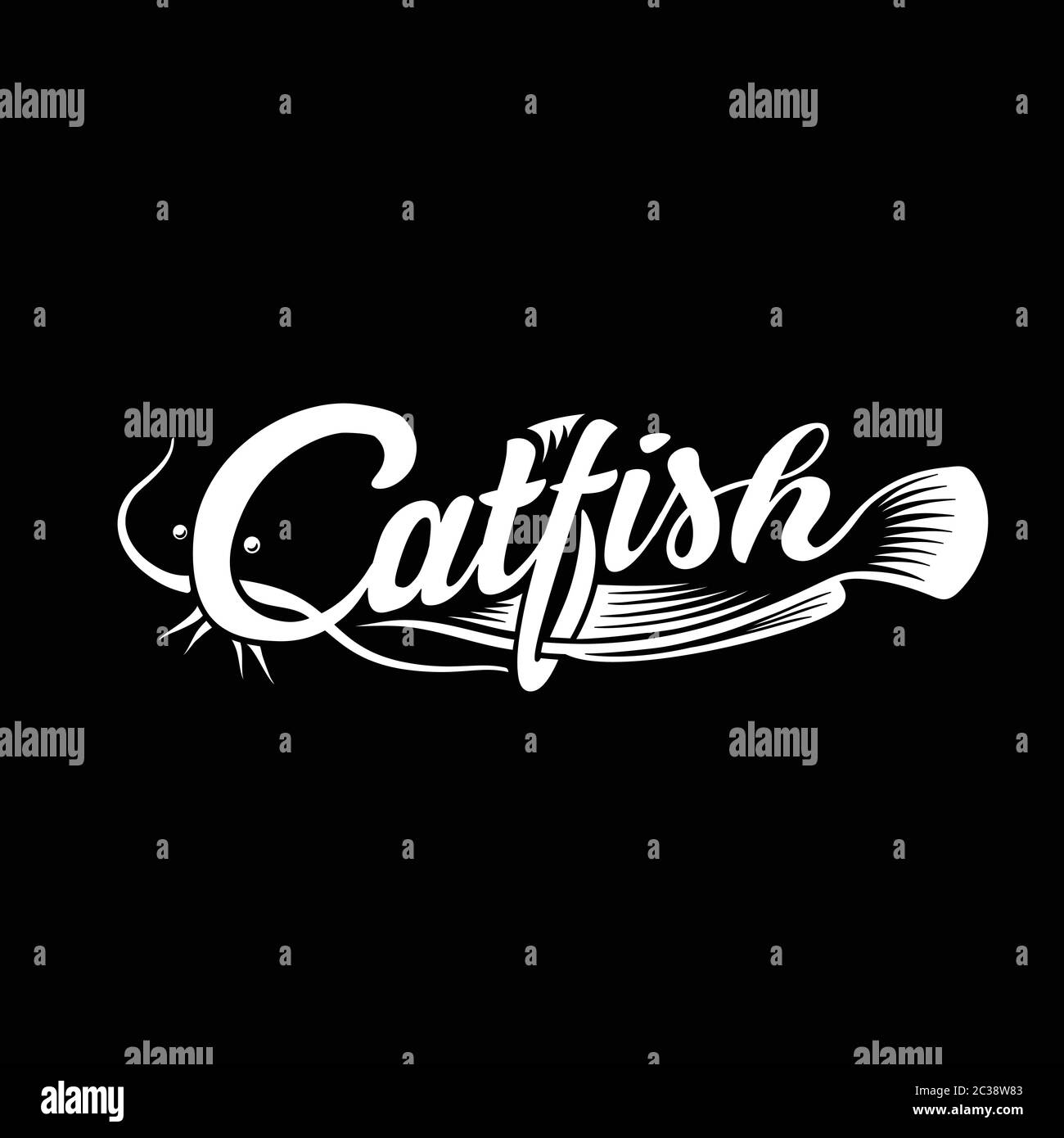 Cat fish logo. Black and white lettering design. Decorative inscription ...