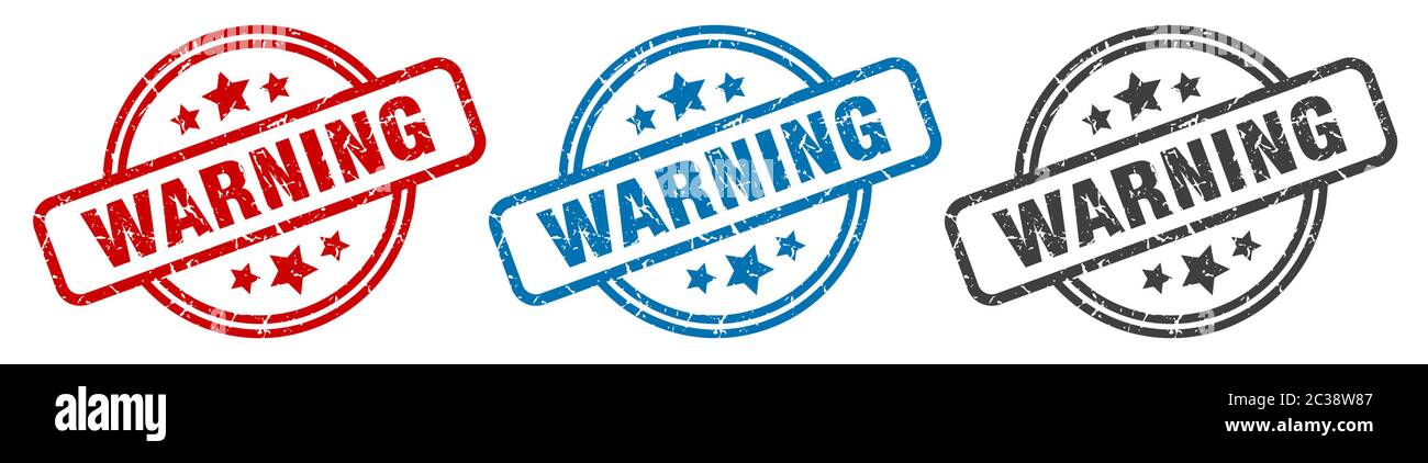 warning stamp. warning round isolated sign. warning label set Stock ...