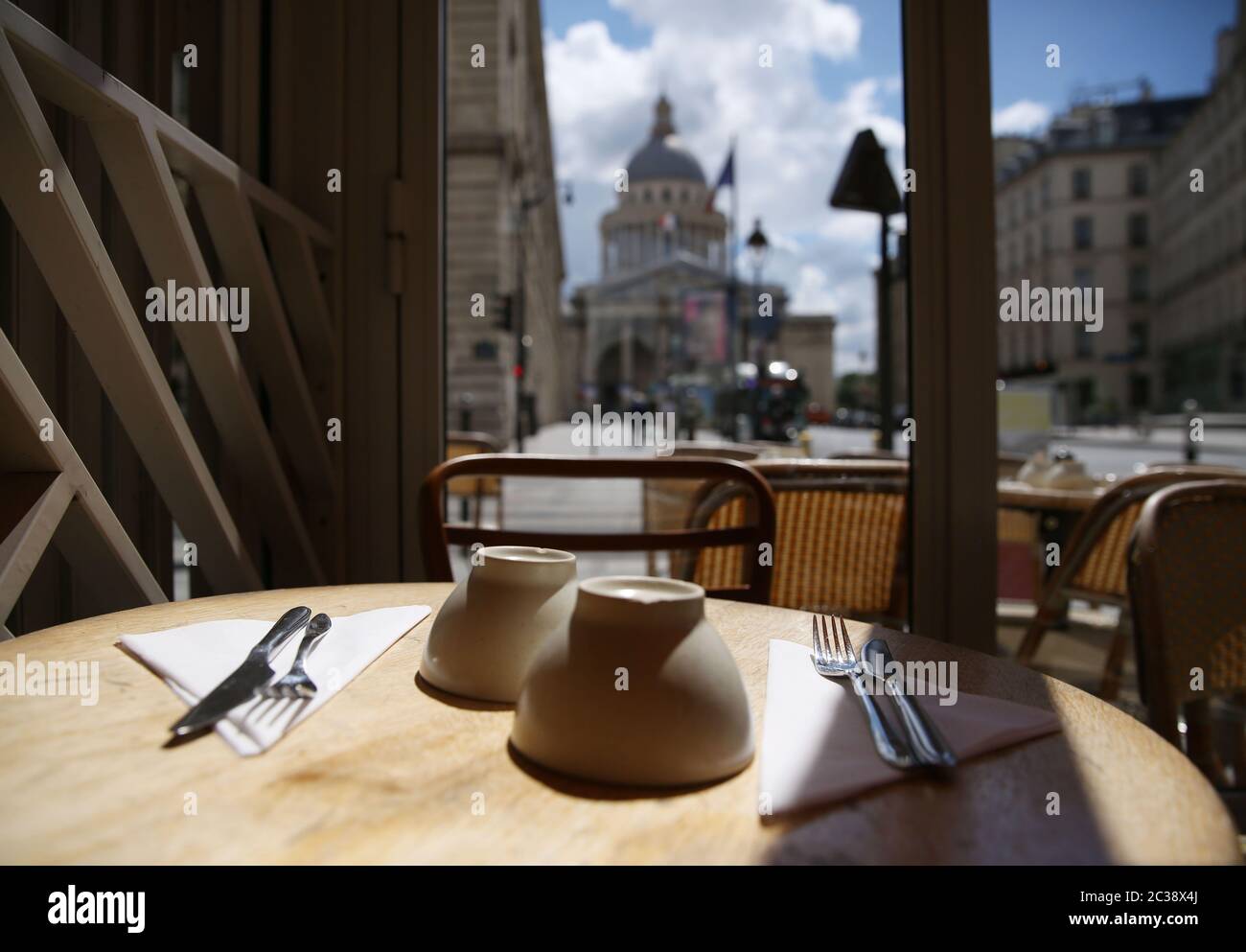 Paris, France. 18th June, 2020. The table of a reopened restaurant is ...