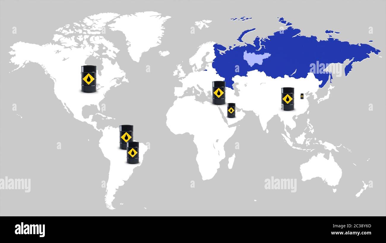 Map of the world and Russia, illustration map of Russia. Oil barrels ...