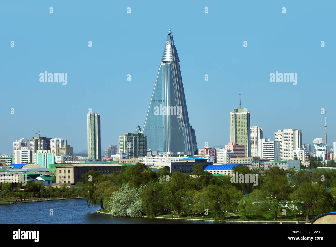North Korea, Pyongyang - May 2, 2019: City skyline and the view on the ...
