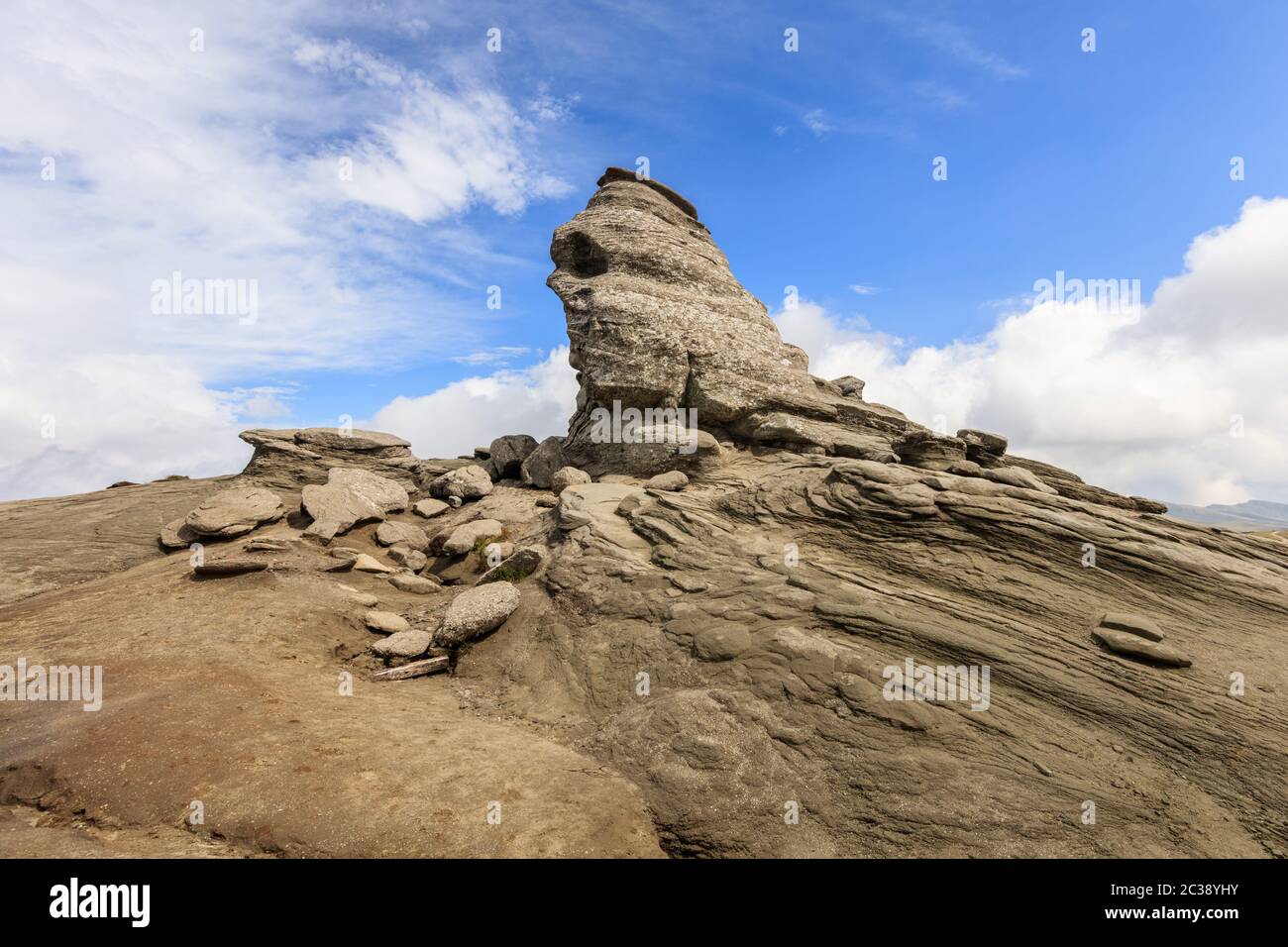 The Sphinx natural rock formation in Bucegi Mountains, Romania Stock ...