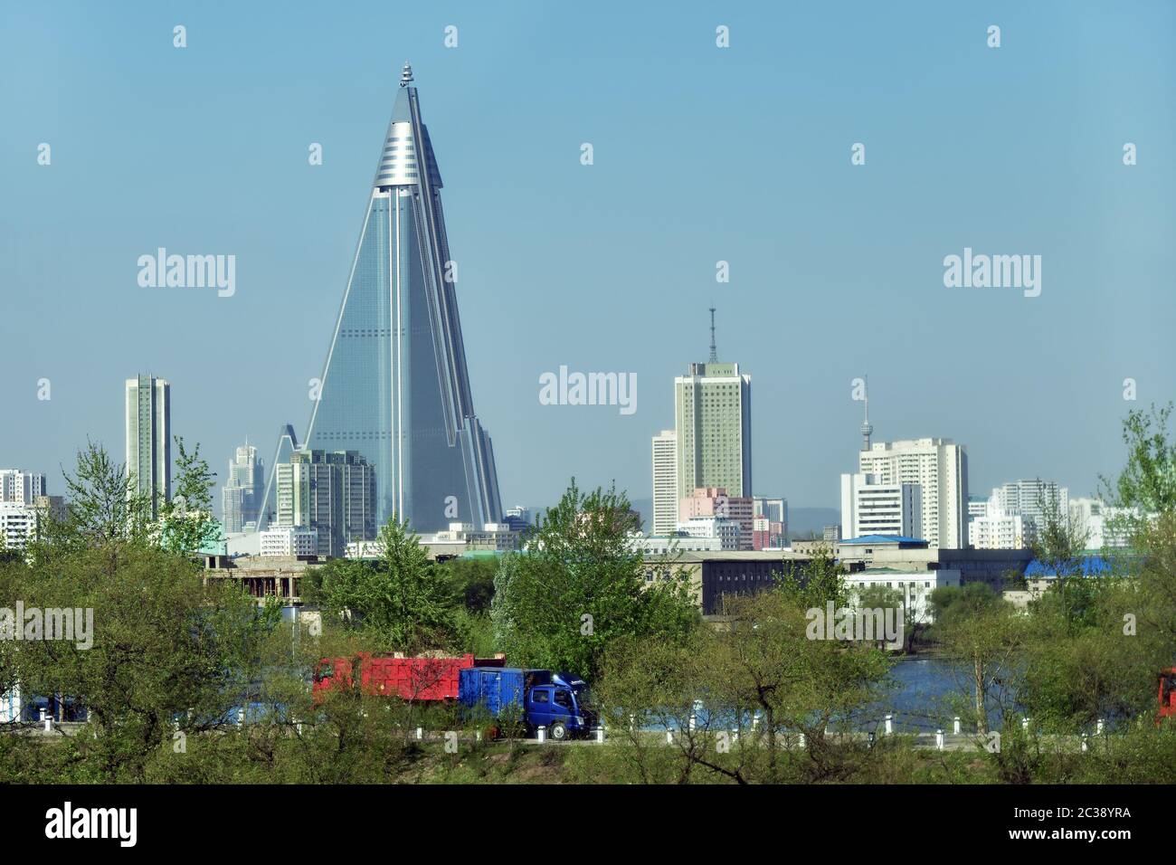 North Korea, Pyongyang - May 2, 2019: View on the Ryugyong Hotel, an ...