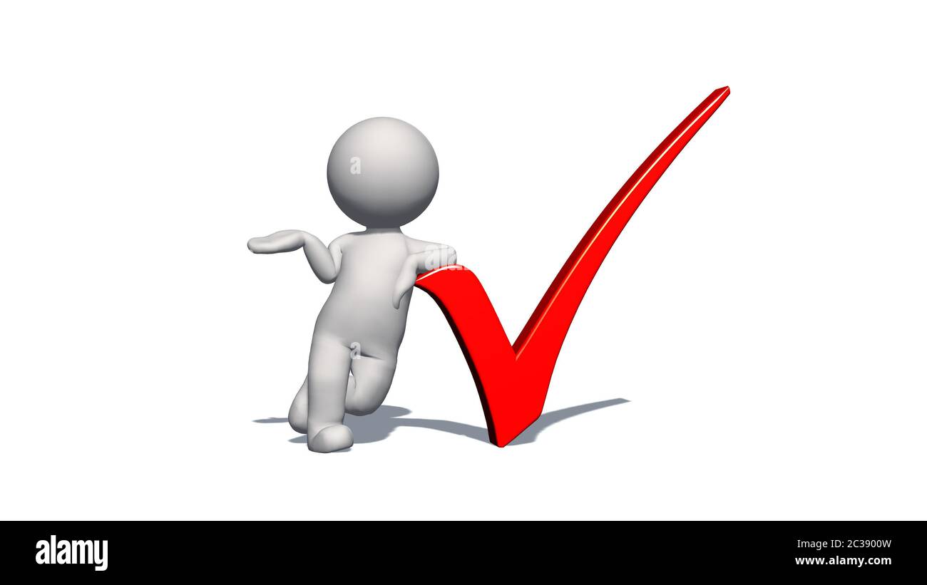 check sign - 3D figure with red check mark Stock Photo - Alamy