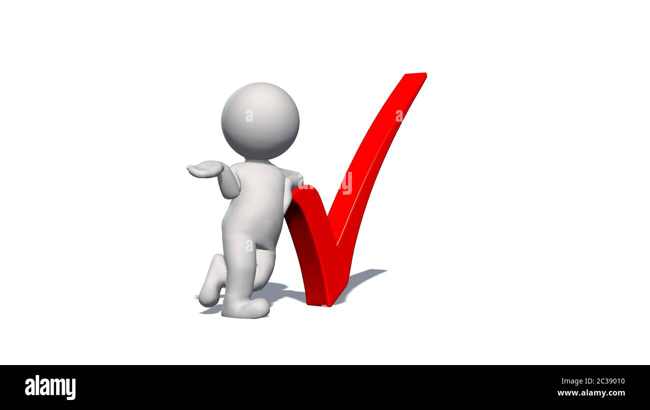 check sign - 3D figure with red check mark Stock Photo - Alamy