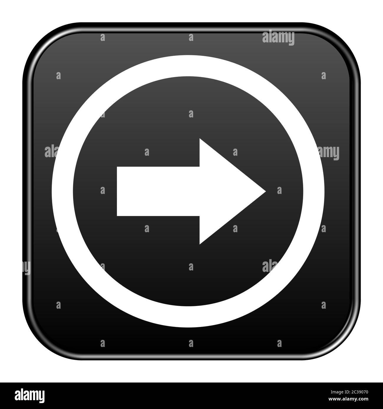 Shiny isolated black Button with white icon: Arrow showing right Stock ...