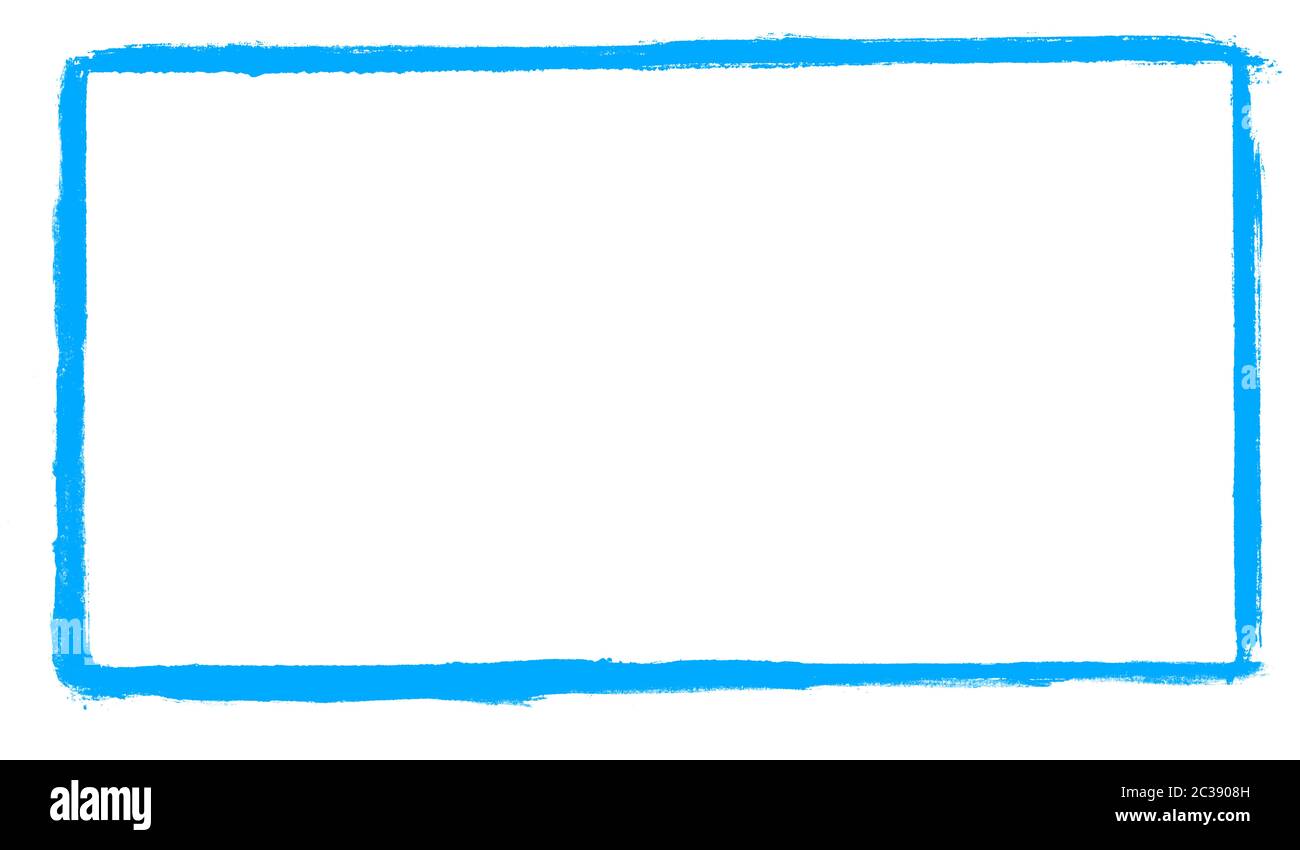 Empty blue frame on white background - Hand painted with paintbrush or ...
