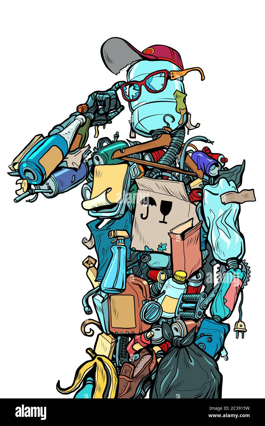 The character garbage man. Landfills dump ecology and pollution concept ...