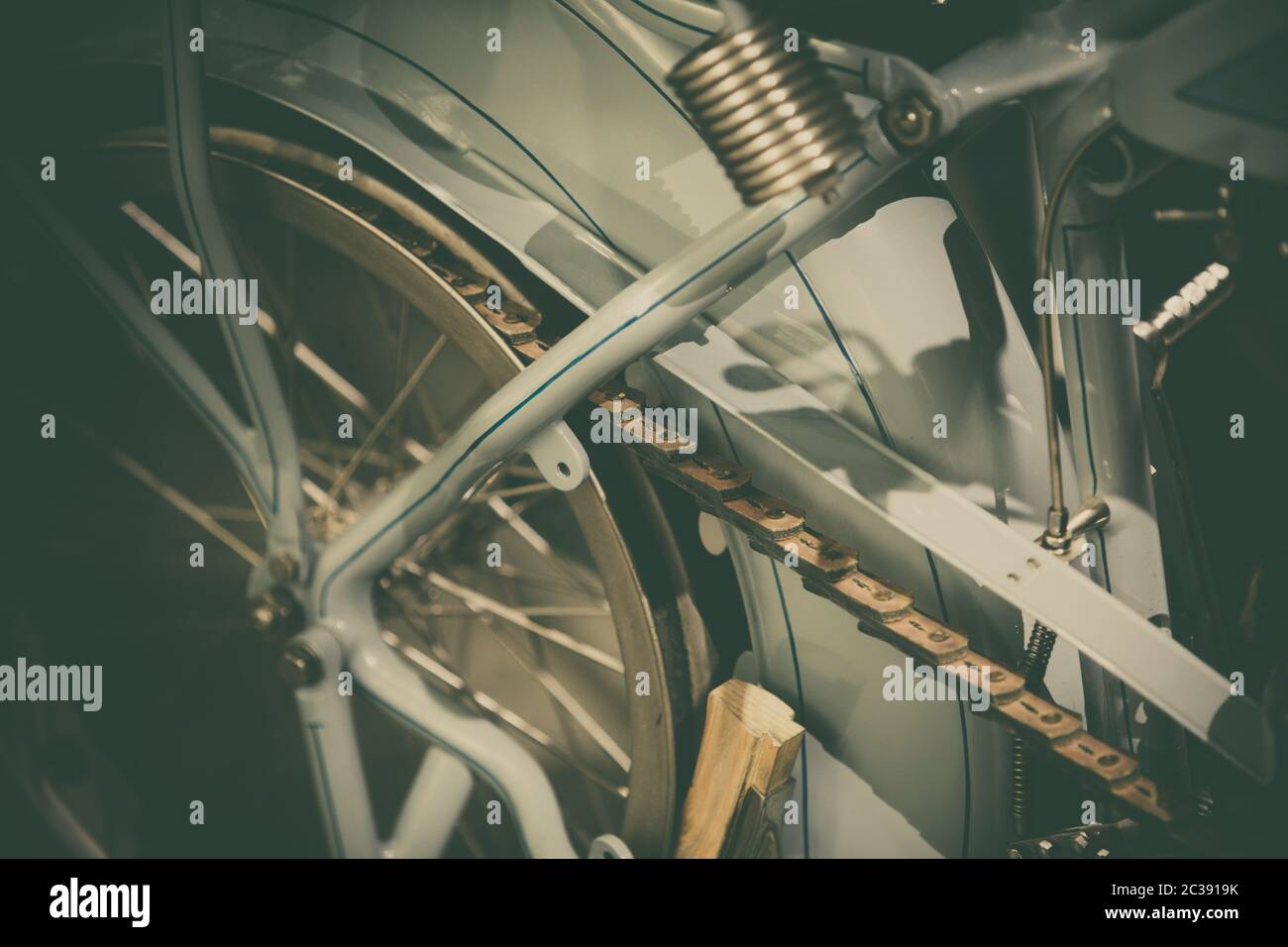 Close up shot of a vintage motorcycle drive belt Stock Photo - Alamy