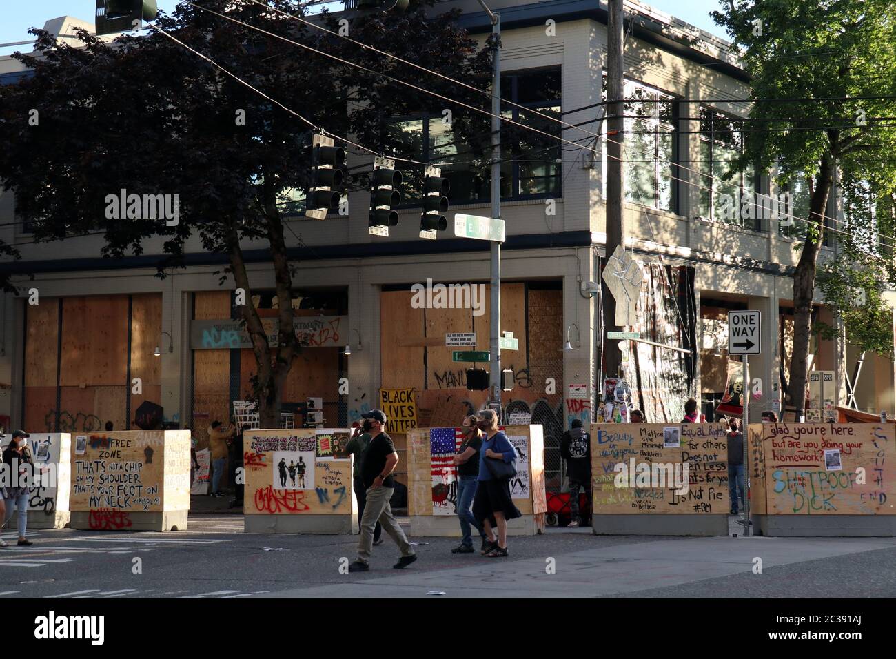Seattle's abandoned East Precinct police station is seen surrounded by ...