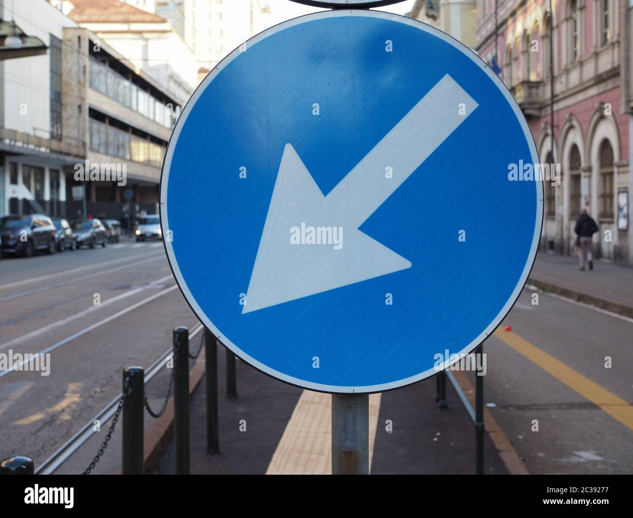 Regulatory signs, proceed in direction indicated by left arrow traffic ...