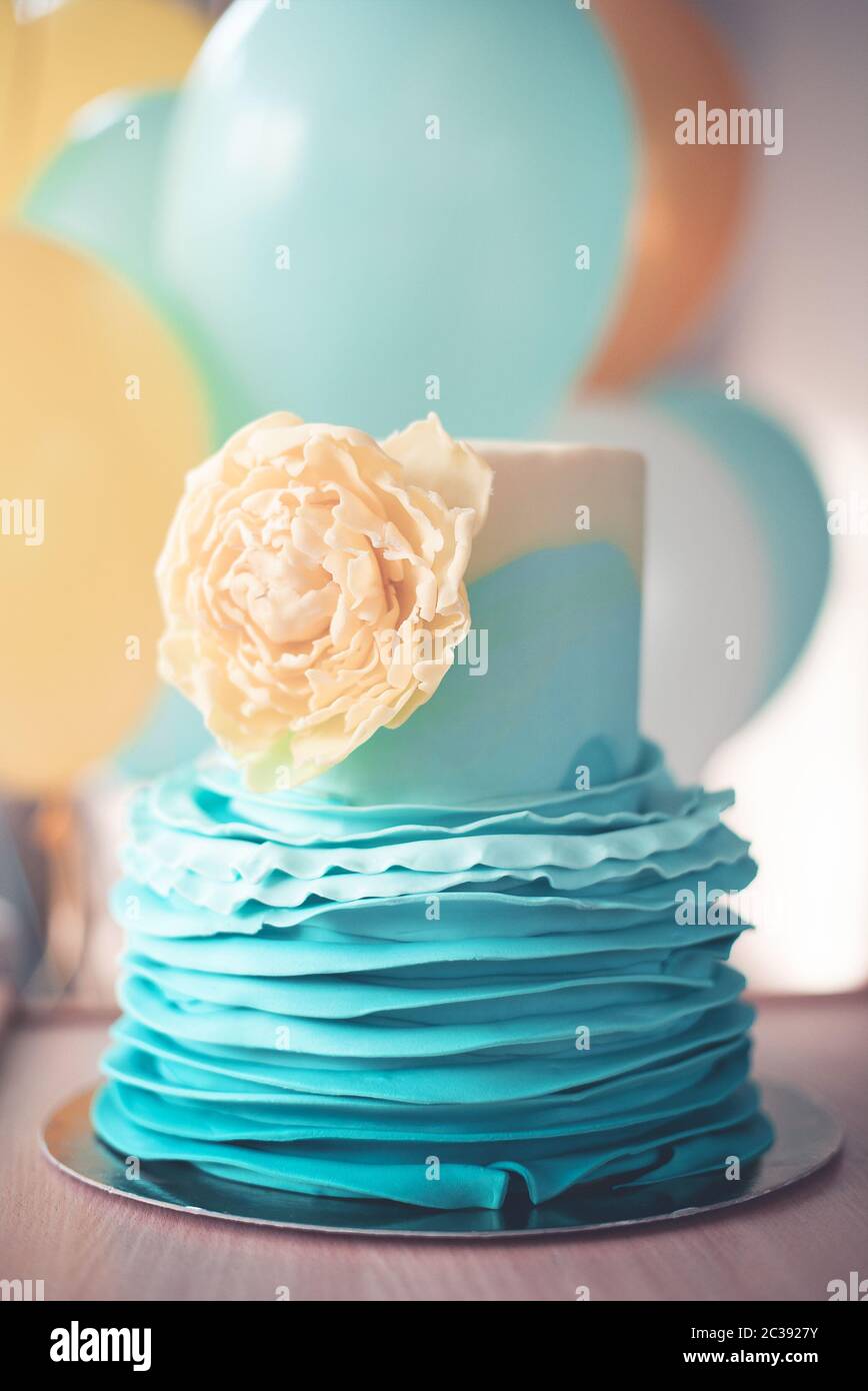 Yellow And Blue Birthday Cake