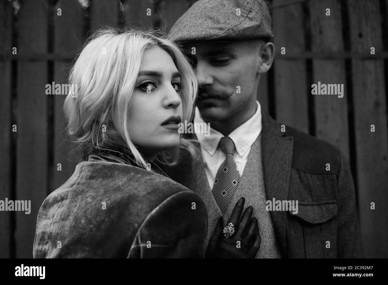 Portrait of a beautiful couple in vintage style. Retro style, classic ...
