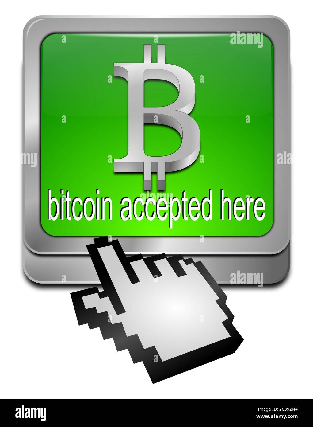 green Bitcoin accepted here button with cursor - 3D illustration Stock ...