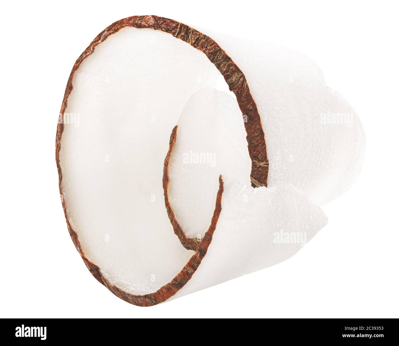 Coconut shaving, curl or rolled up slice of kernel meat, isolated Stock ...