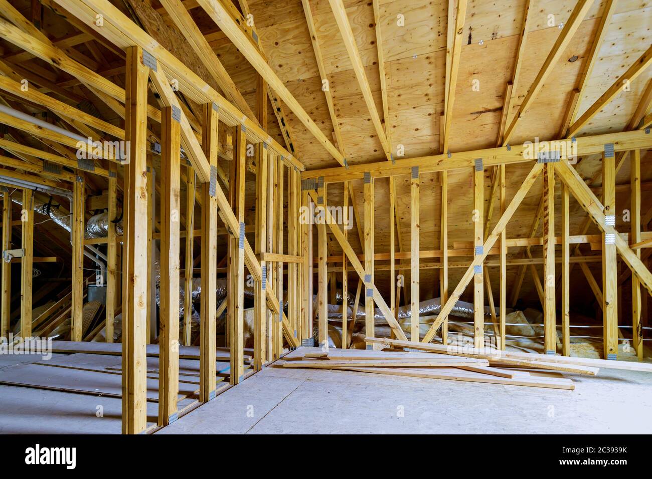 Roofing framing beam of new house under construction home beam ...